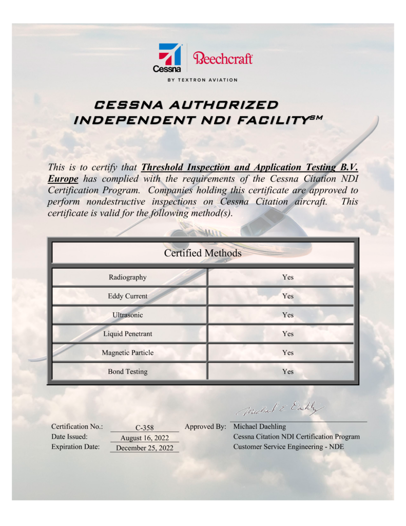 CESSNA Authorized Independent NDI Facility - Tiat Europe B.V.